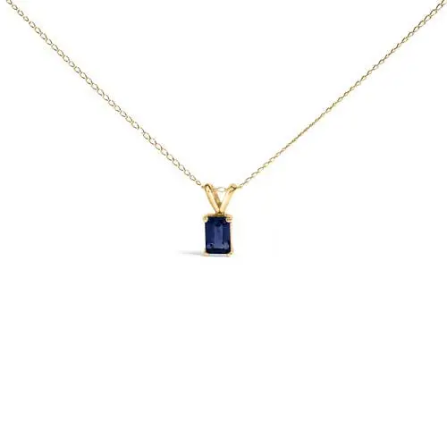 HAUS OF BRILLIANCE 14k Gold Emerald Cut Gemstone Solitaire Pendant Necklace - Blue Sapphire | Yellow